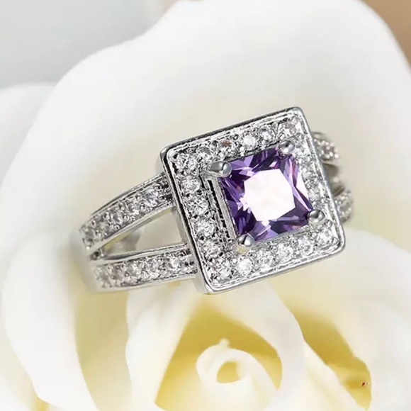 Jewelry | 925 Sterling Silver Purple Princess Cut Ring Sz 9 | Poshmark